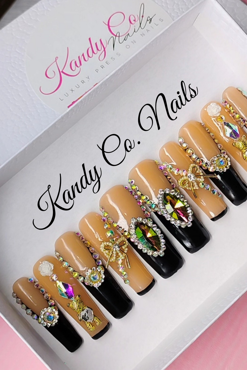 Black and Nude Luxury Bling Nails – Kandy Co Nails