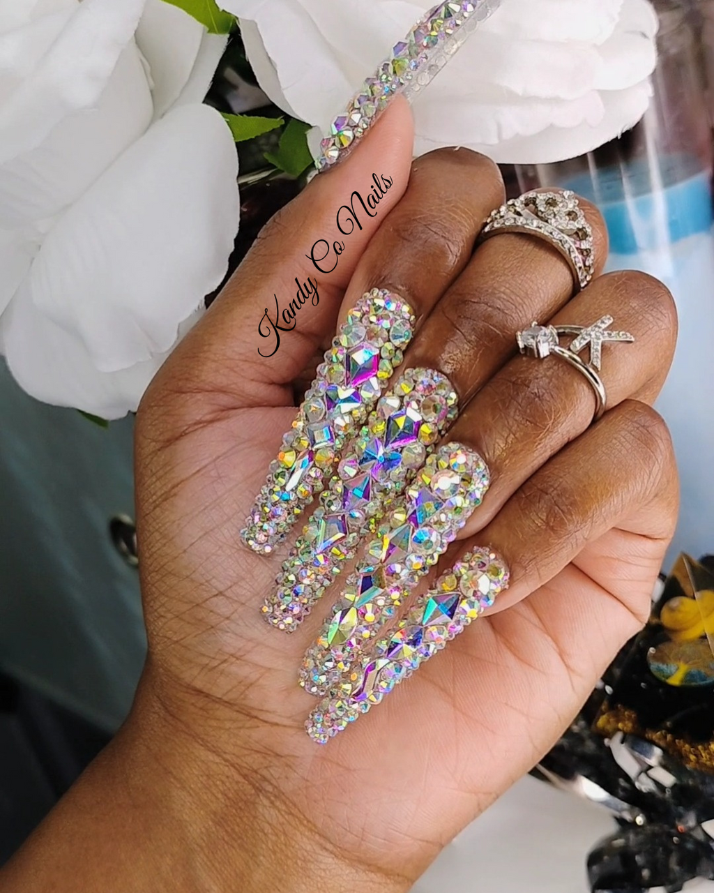 Full Bling Rhinestone Press On Nails Coffin – Kandy Co Nails