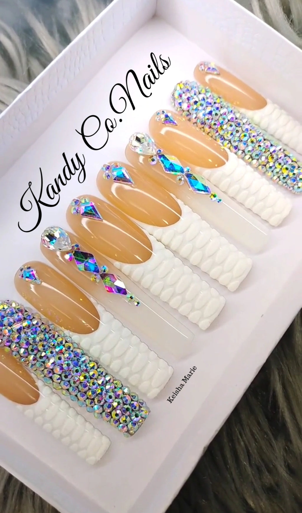 White & Nude Croc Nails – Kandy Co Nails